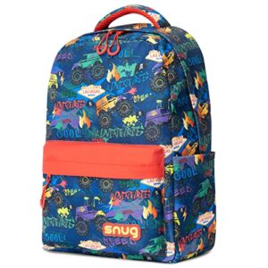 snug kids backpack for school, sports and travel perfect for ages 4+ (monster trucks)