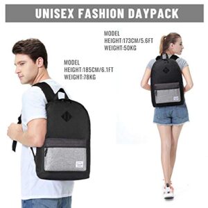 VASCHY Backpack for Men Women, Water-Resistant School Backpack Bookbag Schoolbag Casual Daypack Work Black