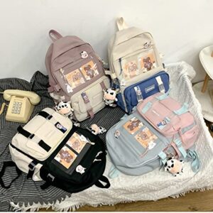 Kawaii Backpack Aesthetic Laptop Bag Large Capacity School Bag 17in Cute Bookbag Backpacks for Girls with Badge&Cute Pendant Pink1