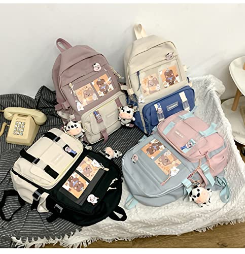 Kawaii Backpack Aesthetic Laptop Bag Large Capacity School Bag 17in Cute Bookbag Backpacks for Girls with Badge&Cute Pendant Pink1