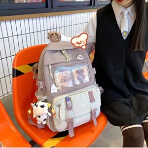 Kawaii Backpack Aesthetic Laptop Bag Large Capacity School Bag 17in Cute Bookbag Backpacks for Girls with Badge&Cute Pendant Pink1