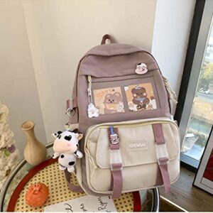 Kawaii Backpack Aesthetic Laptop Bag Large Capacity School Bag 17in Cute Bookbag Backpacks for Girls with Badge&Cute Pendant Pink1