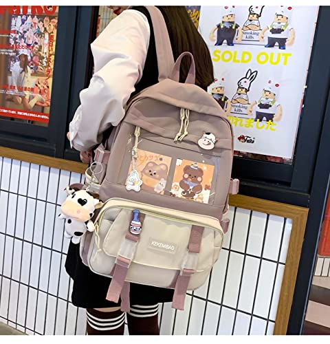 Kawaii Backpack Aesthetic Laptop Bag Large Capacity School Bag 17in Cute Bookbag Backpacks for Girls with Badge&Cute Pendant Pink1