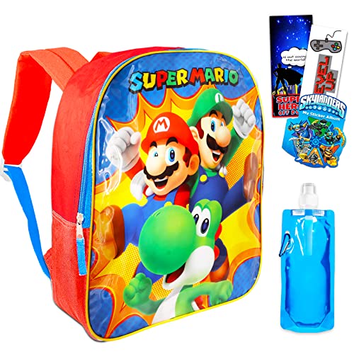 Mario Backpack for Boys - Mario Backpack, Water Bottle, Stickers, More | Mario Backpack for Boys 4-6