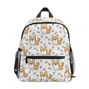 corgi dog backpacks for kids girls boys 10x4x12 in cute yellow puppies preschool toddler bookbag with chest strap mini school bags for kindergarten