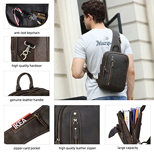 Hespary Vintage Genuine Leather Sling Crossbody Backpack Shoulder Bag for Men Fits 12.9" iPad