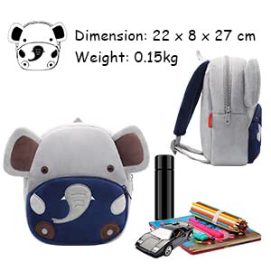 Cute Animal Cartoon Backpack School Bag, for Toddler Children Boys Girls, 3-5 Years Old, for Kindergarten Kids, Children, Unisex (Elephant)…