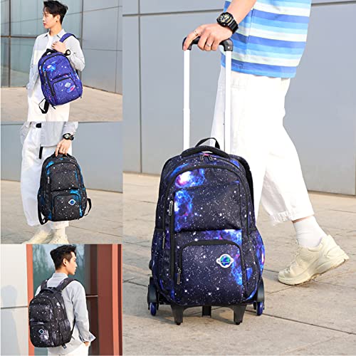 GLOOMALL Starry Sky Kids Trolley Rolling Backpack Primary School Bookbag with Wheels Travel Luggage (Black White Starry Sky)