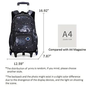 GLOOMALL Starry Sky Kids Trolley Rolling Backpack Primary School Bookbag with Wheels Travel Luggage (Black White Starry Sky)