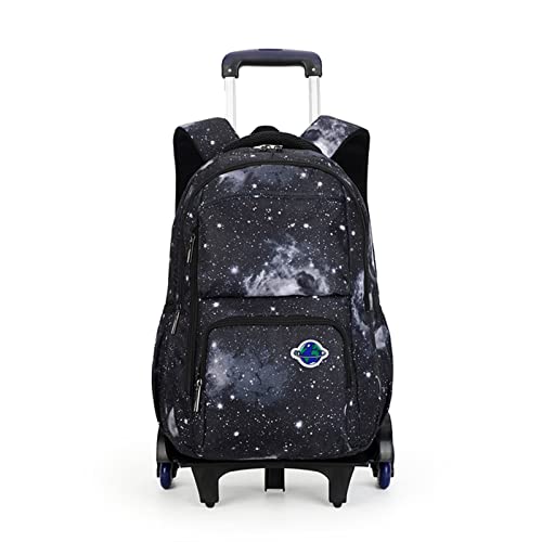 GLOOMALL Starry Sky Kids Trolley Rolling Backpack Primary School Bookbag with Wheels Travel Luggage (Black White Starry Sky)