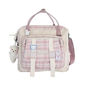 kawaii backpack with bear plush pin, aesthetic backpack japanese school handbag ita bag, back to school backpack