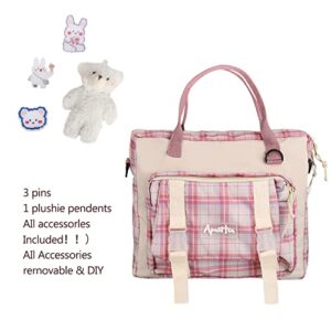 Kawaii Backpack with Bear Plush Pin, Aesthetic Backpack Japanese School Handbag Ita Bag, Back to School Backpack