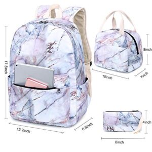 Bluboon Teen Girls School Backpack Kids Bookbag Set with Lunch Box Pencil Case Travel Laptop Backpack Casual Daypacks (Marble 5)