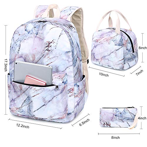 Bluboon Teen Girls School Backpack Kids Bookbag Set with Lunch Box Pencil Case Travel Laptop Backpack Casual Daypacks (Marble 5)