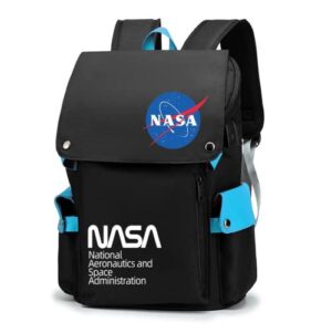 mounshet nasa backpack logo astronaut usb charging + headphone hole casual bag unisex travel bag large capacity laptop bag (blue,18.9? x13.4?x 8.37″)