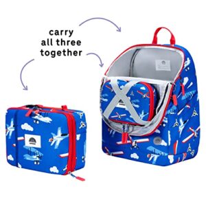 uninni Airplane Kids Backpack Set for Age 5+, with Insulated Lunch Bag and Cute Pencil Case, Lightweight, School and Travel Storage Organizers for Boys and Girls