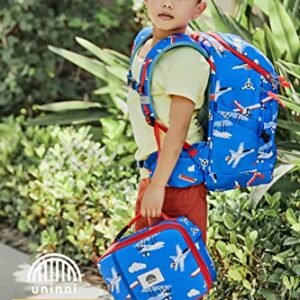 uninni Airplane Kids Backpack Set for Age 5+, with Insulated Lunch Bag and Cute Pencil Case, Lightweight, School and Travel Storage Organizers for Boys and Girls