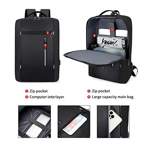 ZGWJ Laptop Backpack with USB Charging Port for Men & Women Fits 15.6 Inch Notebook. College School Book bag Computer Backpack for Boys Girls. Black