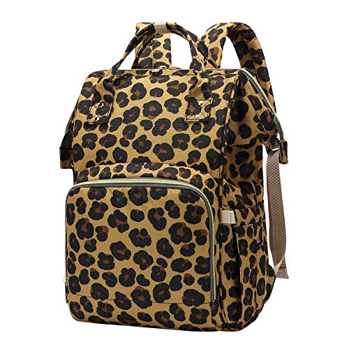 Adult Leopard Pattern Diaper Bag Backpack, Large Nappy Bag Changing Bag for Mom Dad