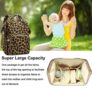 Adult Leopard Pattern Diaper Bag Backpack, Large Nappy Bag Changing Bag for Mom Dad