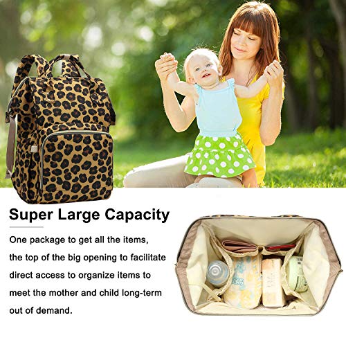 Adult Leopard Pattern Diaper Bag Backpack, Large Nappy Bag Changing Bag for Mom Dad