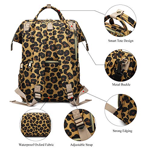 Adult Leopard Pattern Diaper Bag Backpack, Large Nappy Bag Changing Bag for Mom Dad