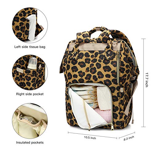 Adult Leopard Pattern Diaper Bag Backpack, Large Nappy Bag Changing Bag for Mom Dad