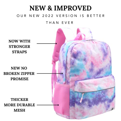 Fenrici Kids Backpack for Girls, Teens Recycled School Bag With Padded Laptop Compartment, Ideal for Everyday Use and Travel - 17 Inches (Pink Tie Dye)