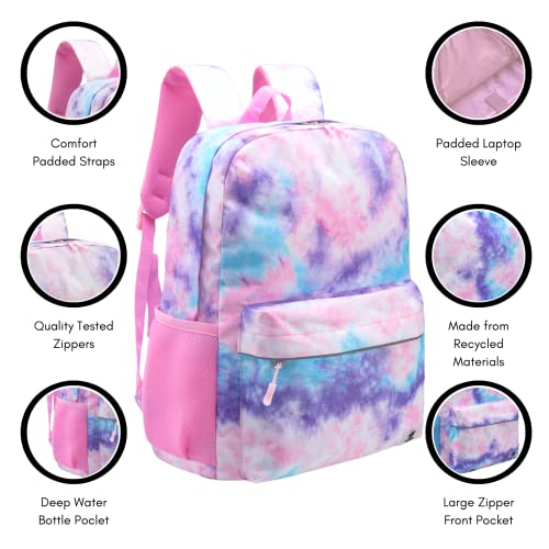 Fenrici Kids Backpack for Girls, Teens Recycled School Bag With Padded Laptop Compartment, Ideal for Everyday Use and Travel - 17 Inches (Pink Tie Dye)