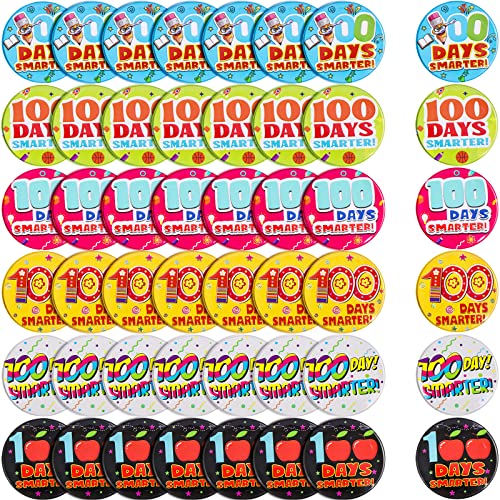 PIAOPIAONIU 48 Pcs 100th Days of School Buttons Pin Celebrate 100 Days of School Smarter Badges for Kids Round School Badges Button Pinback for School Party Teacher Reward-6 Styles