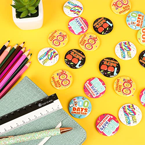 PIAOPIAONIU 48 Pcs 100th Days of School Buttons Pin Celebrate 100 Days of School Smarter Badges for Kids Round School Badges Button Pinback for School Party Teacher Reward-6 Styles