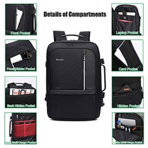 Xnuoyo 17.3 Inch Anti-Theft Convertible Laptop Backpack Briefcase, 8cm Expandable TSA Friendly Schoolbag Water-resistant Rucksack with USB Charging Port & Headphone Port (Black-01)