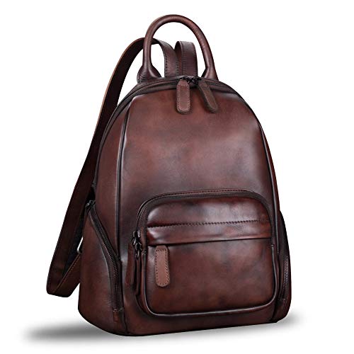 Genuine Leather Backpack for Women Vintage Handmade Satchel Bookbag Designer School College Daypack (Coffee)