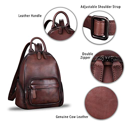 Genuine Leather Backpack for Women Vintage Handmade Satchel Bookbag Designer School College Daypack (Coffee)