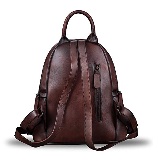 Genuine Leather Backpack for Women Vintage Handmade Satchel Bookbag Designer School College Daypack (Coffee)