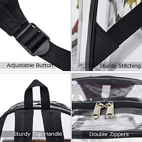 Heavy Duty Clear Backpack, Transparent PVC Concert Mini Backpacks, See Through Outdoor Bag for Security Travel, Sports Events,Black