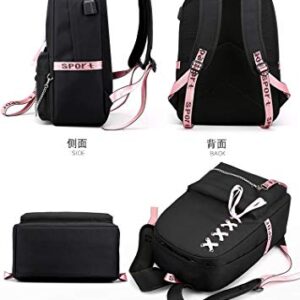 LOVEYANGAG Anime Backpack Kawaii Colleage Bookbag School Bag Casual Daypack Mochila with USB Charging Port (Kamado Tanjirou)