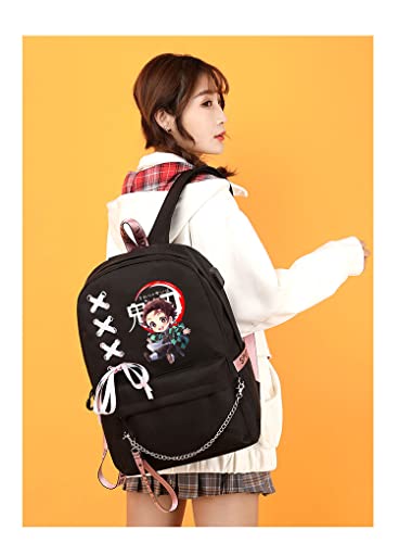 LOVEYANGAG Anime Backpack Kawaii Colleage Bookbag School Bag Casual Daypack Mochila with USB Charging Port (Kamado Tanjirou)