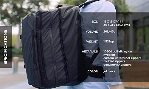 Taskin NEW FLYT | Expandable Large Travel Backpack w/ Laptop Section & Waterproof Zippers | 26L/45L Capacity