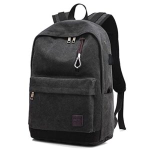 xingwang backpack, canvas business travel backpack, student school bag, laptop backpack, external usb charging bag with headphone jack (black)