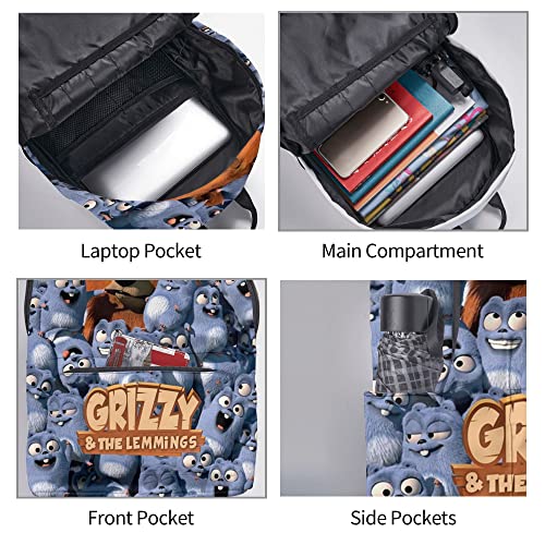 Grizzy and The Lemmings Backpack for Men Women Casual Daypack Travel Laptop Backpack Multifunction Bag 16 inch（style2）