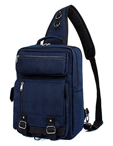 Messenger Bag for Men Canvas Sling Bag Crossbody Backpack Laptop Shoulder Bag Hiking Daypacks Casual Tactical Travel School (Dark blue-D)