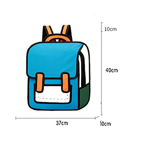 3D Jump Style 2D Drawing Anime Cartoon Backpack, Cartoon Cute Comic Backpack, Shoulder Bag Comic Bookbag for Girls Boy Gifts (Light blue)