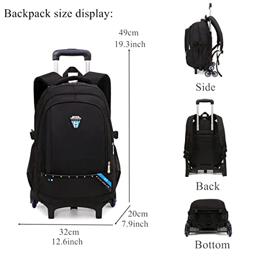 Cool Colorful Wheels Large Capacity Trolley Backpack Elementary School Rolling Bookbag for Teen Boys