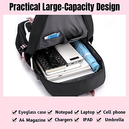 BBSLEVY with USB and audio cable for students, double backpack casual backpack, 15.6-inch laptop BLACKPINK (Black), 11.4 * 6.3 * 18