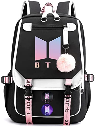 YX&ST Kpop BTS School Backpack Merchandise, Features USB and Audio Cable Interface Breakers, Suitable For Students, BTS Laptop Backpacks and Casual Backpack