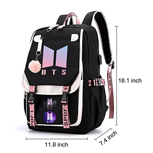 YX&ST Kpop BTS School Backpack Merchandise, Features USB and Audio Cable Interface Breakers, Suitable For Students, BTS Laptop Backpacks and Casual Backpack