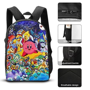 Mayeec Kir-By 3 Piece Backpack Set, Fashion Schoolbag with Lunch Box and Pencil Bag, 3D Print Laptops Bag Bookbag for Boys Girls