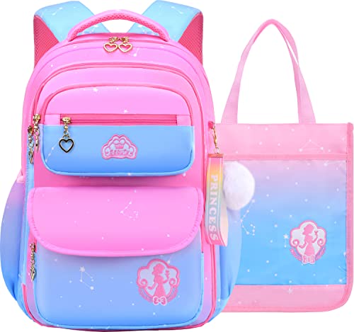 Backpack for Girls, Waterproof Kids Backpacks Princess School Bag Pink Bookbags Cute Travel Daypack