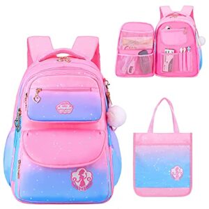 Backpack for Girls, Waterproof Kids Backpacks Princess School Bag Pink Bookbags Cute Travel Daypack